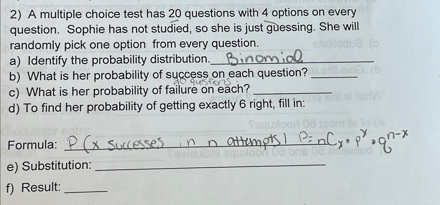 Solved A multiple choice test has 20 ﻿questions with 4 | Chegg.com