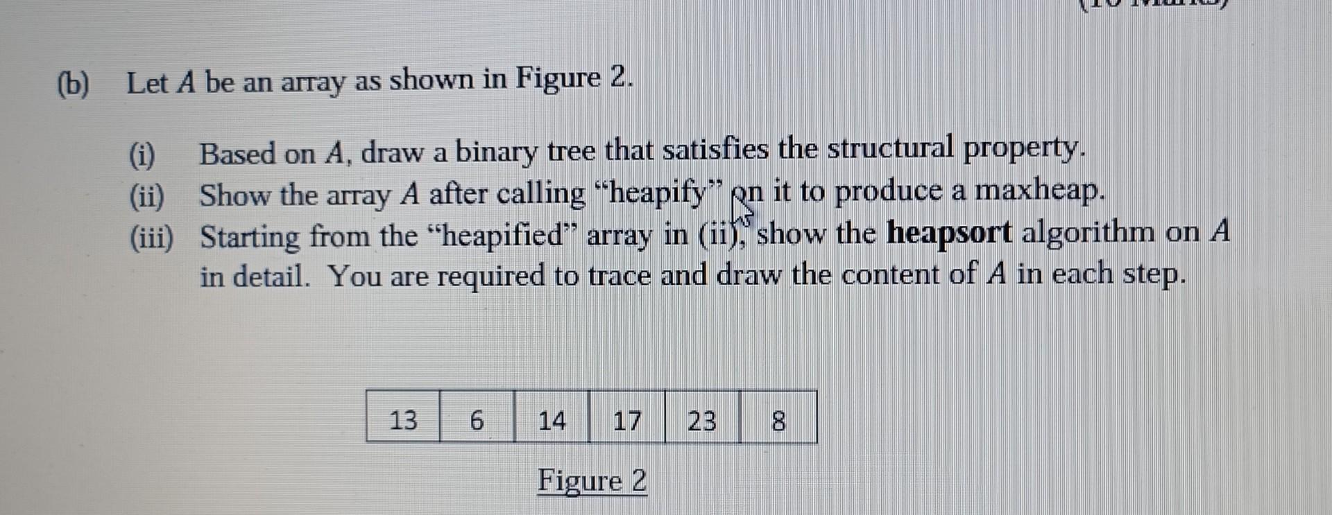 Solved (b) Let A be an array as shown in Figure 2 . (i) | Chegg.com