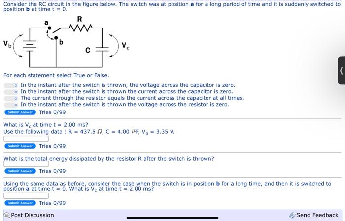 Solved position b at time t=0. For each statement select | Chegg.com