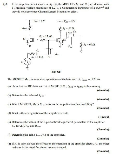 Solved Q5. In the amplifier circuit shown in Fig. Q5, the | Chegg.com