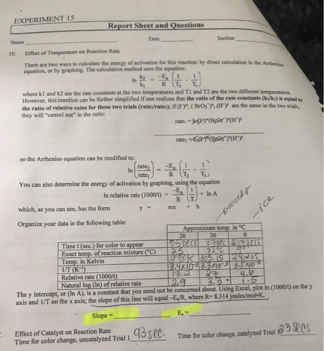 Solved EXPERIMENT 15 Report Sheet and Questions Section Date | Chegg.com