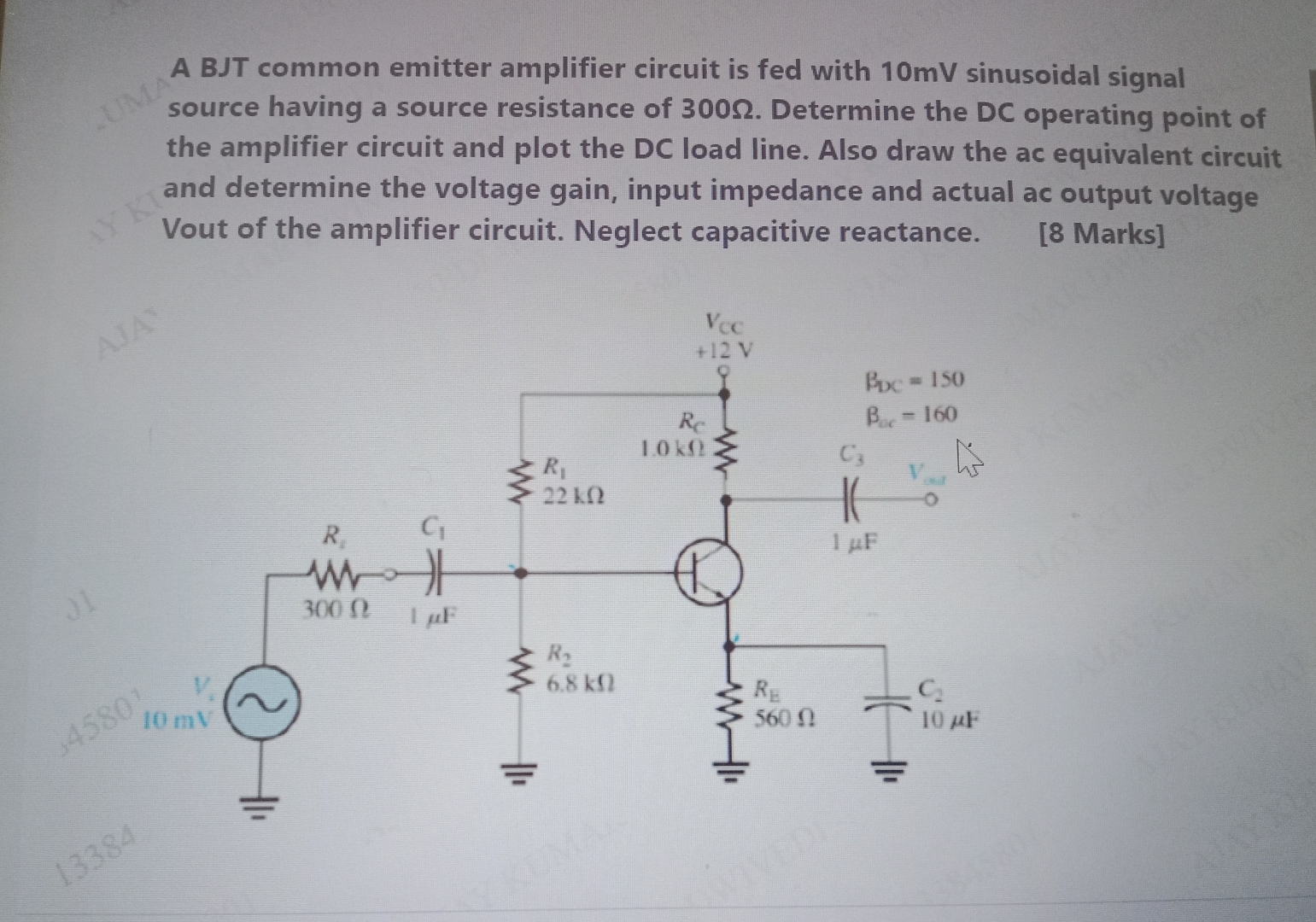 Solved A BJT common emitter amplifier circuit is fed with | Chegg.com