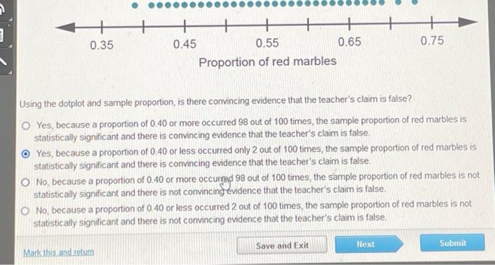 Solved Using the dotplot and sample proportion, is there | Chegg.com
