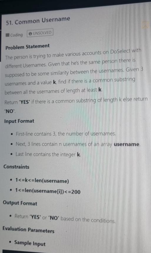 Solved Common UsernamecodingProblem StatementThe person is | Chegg.com
