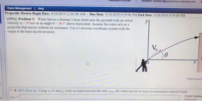 Solved E CILLUS -ycost. Class Management | Help Projectile | Chegg.com