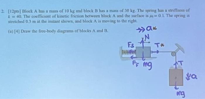 Solved [12pts] Block A has a mass of 10 kg and block B has a | Chegg.com