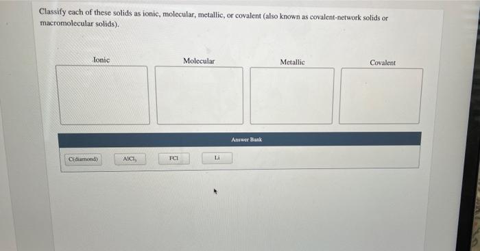 Solved Classify each of these solids as ionic, molecular, | Chegg.com