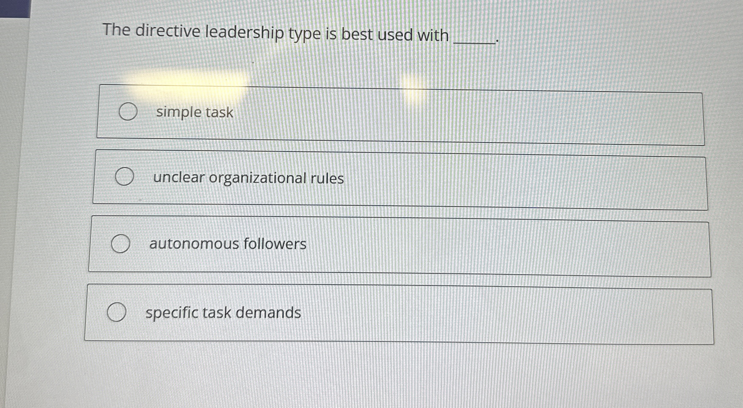 Solved The directive leadership type is best used with | Chegg.com