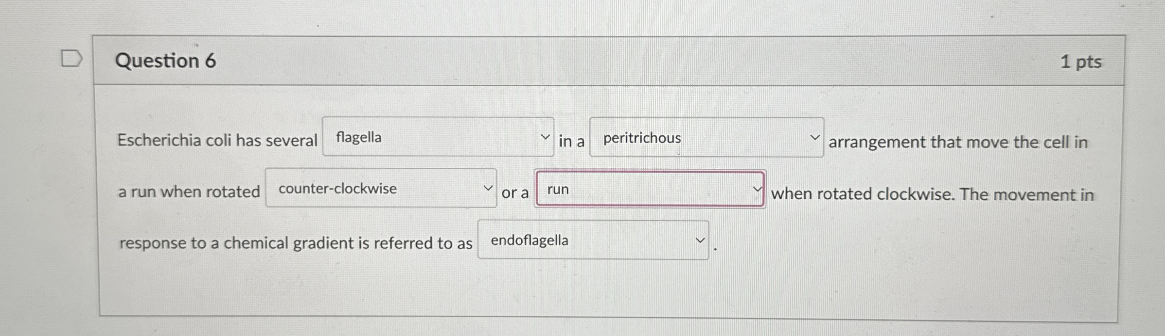 Solved Question 61 ﻿ptsEscherichia coli has several ﻿in a | Chegg.com