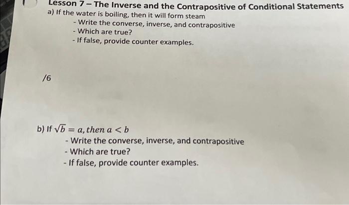 Solved Lesson 7- The Inverse and the Contrapositive of | Chegg.com