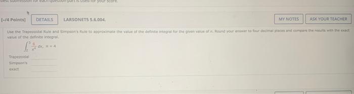 Solved valut or the definte integm? ∫23x45dx,n=4 Traperidal | Chegg.com