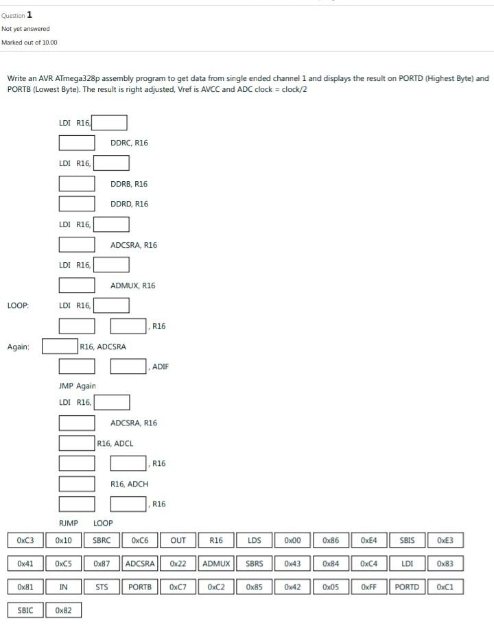 Solved Not yet answered Marked out of 10.00 Write an AVR | Chegg.com