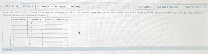Solved [-/18 Points] DETAILS ILLOWSKYINTROSTAT1 11.2.072.HW. | Chegg.com