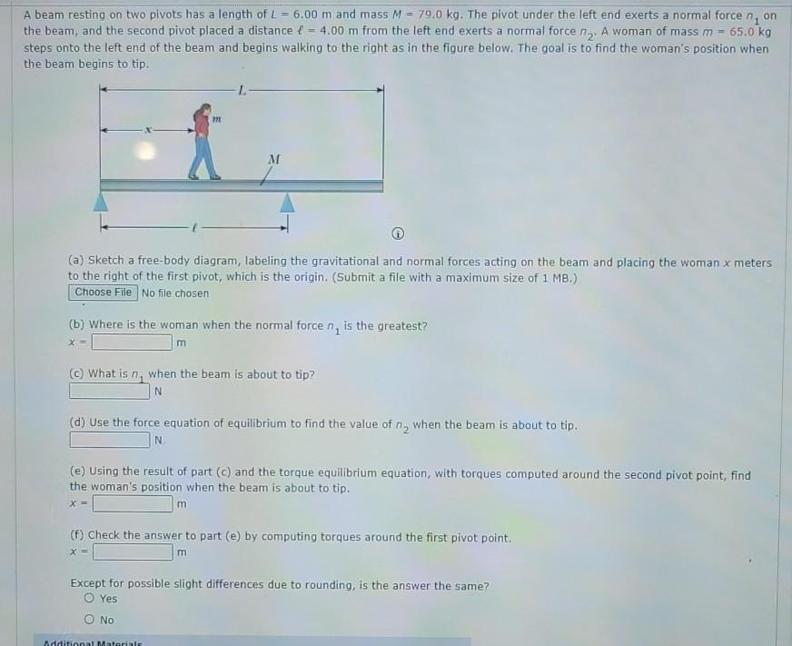 Solved A beam resting on two pivots has a length of L = 6.00 | Chegg.com