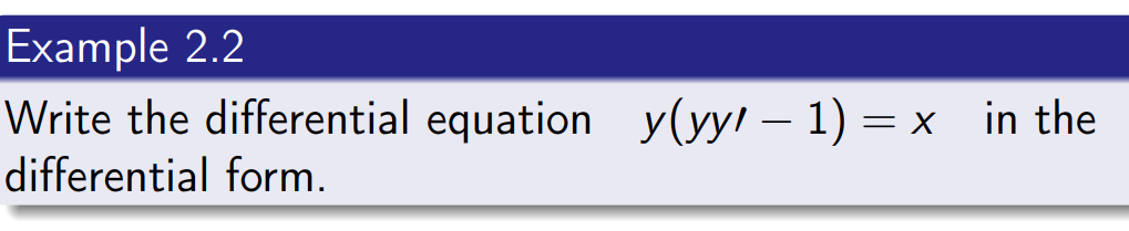 Solved Example 2.2Write the differential equation y(yy'-1)=x | Chegg.com
