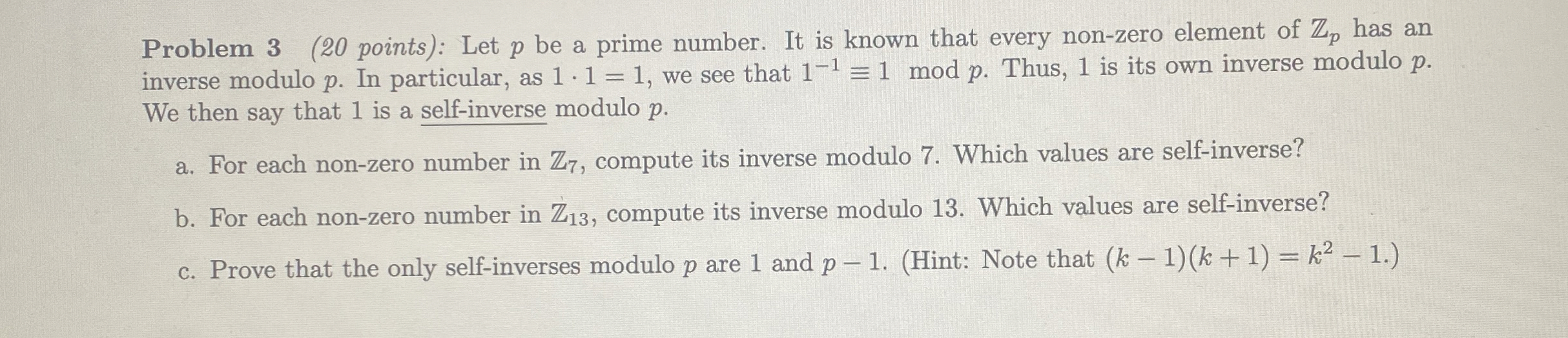Solved Problem 3 ( 20 ﻿points): Let p ﻿be a prime number. It | Chegg.com