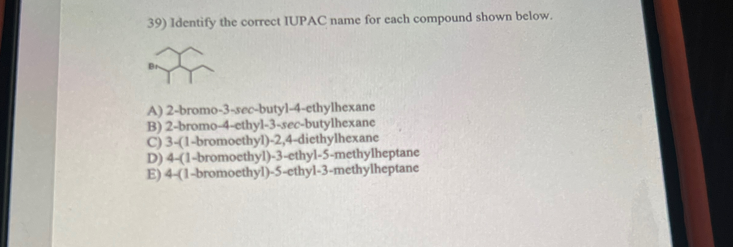 Solved Identify the correct IUPAC name for each compound | Chegg.com