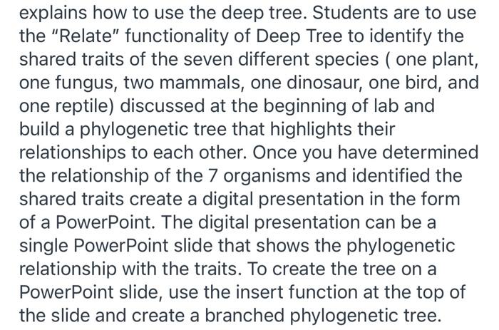 explains how to use the deep tree. Students are to | Chegg.com