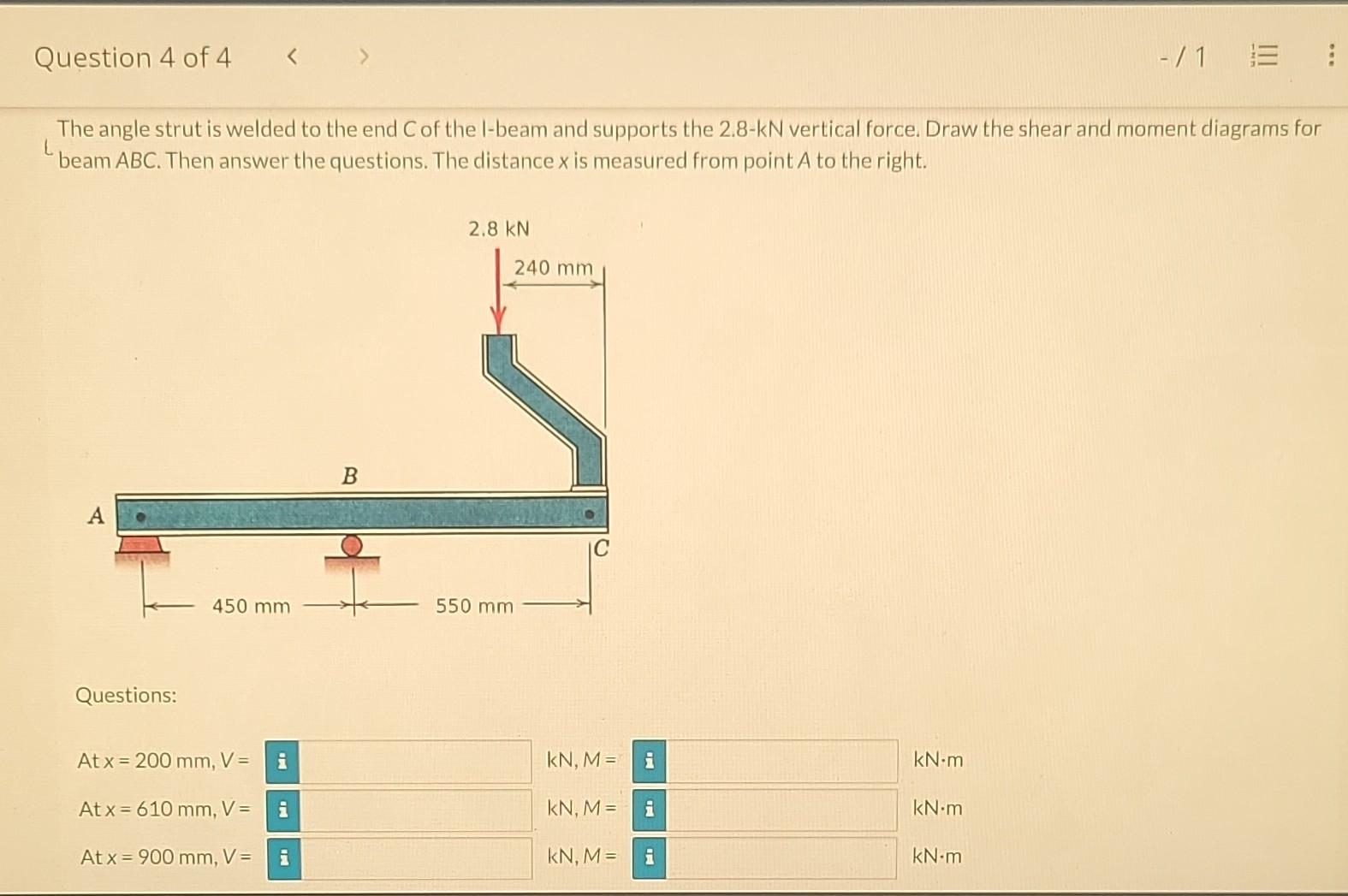 Solved The angle strut is welded to the end C of the I-beam | Chegg.com