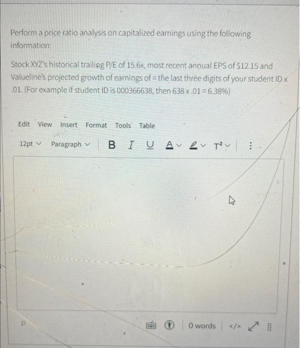 Solved Perform a price ratio analysis on capitalized | Chegg.com