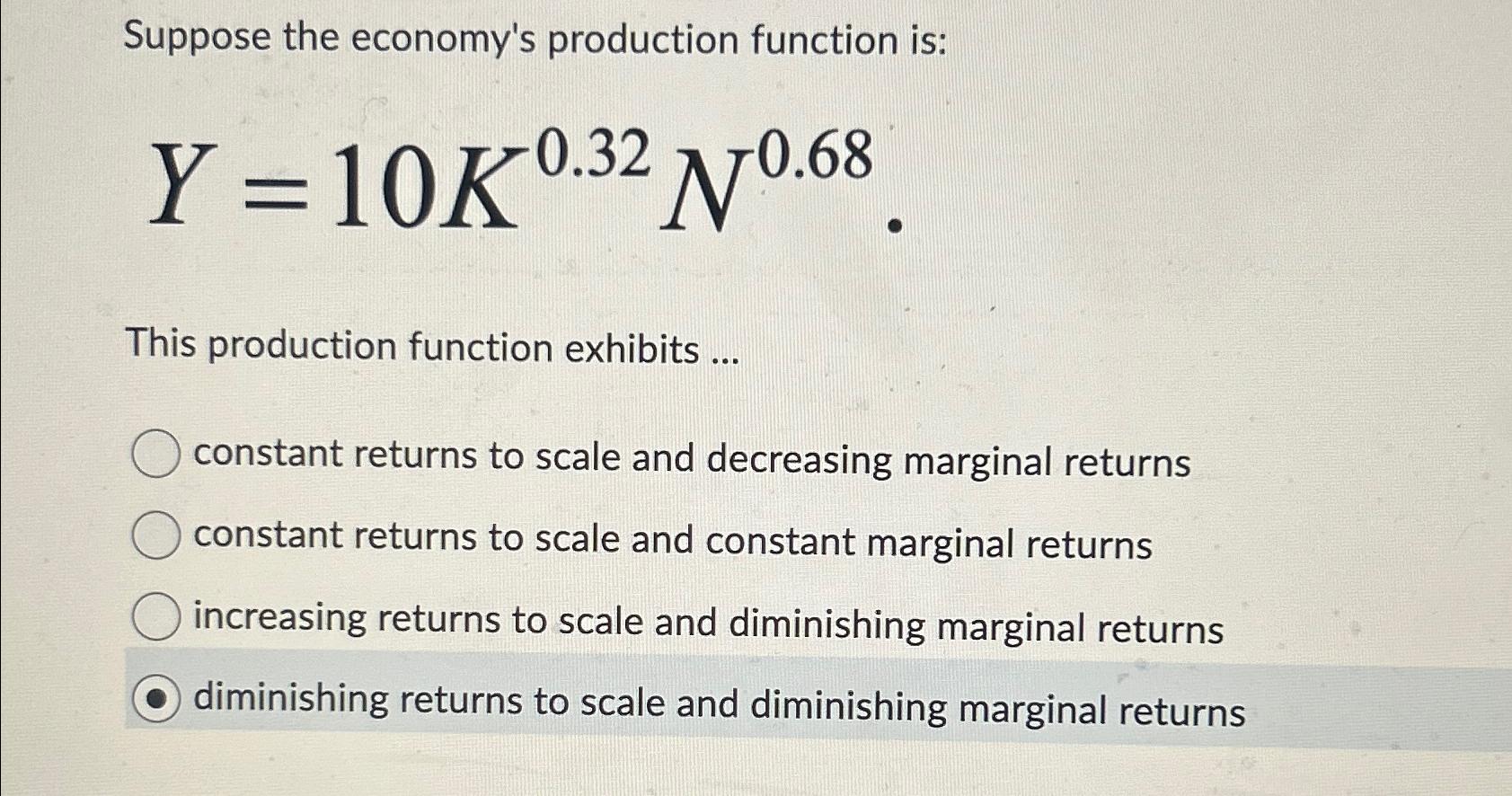 Solved Suppose the economy's production function | Chegg.com