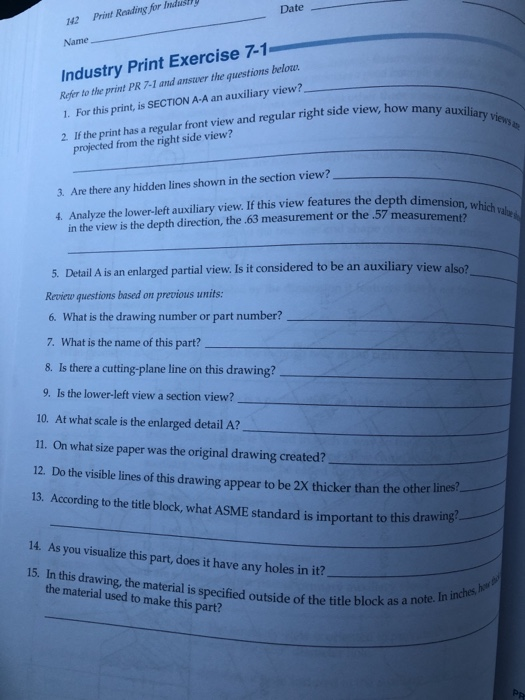 Solved Date 142 Print Reading for Indus!! Name Industry | Chegg.com