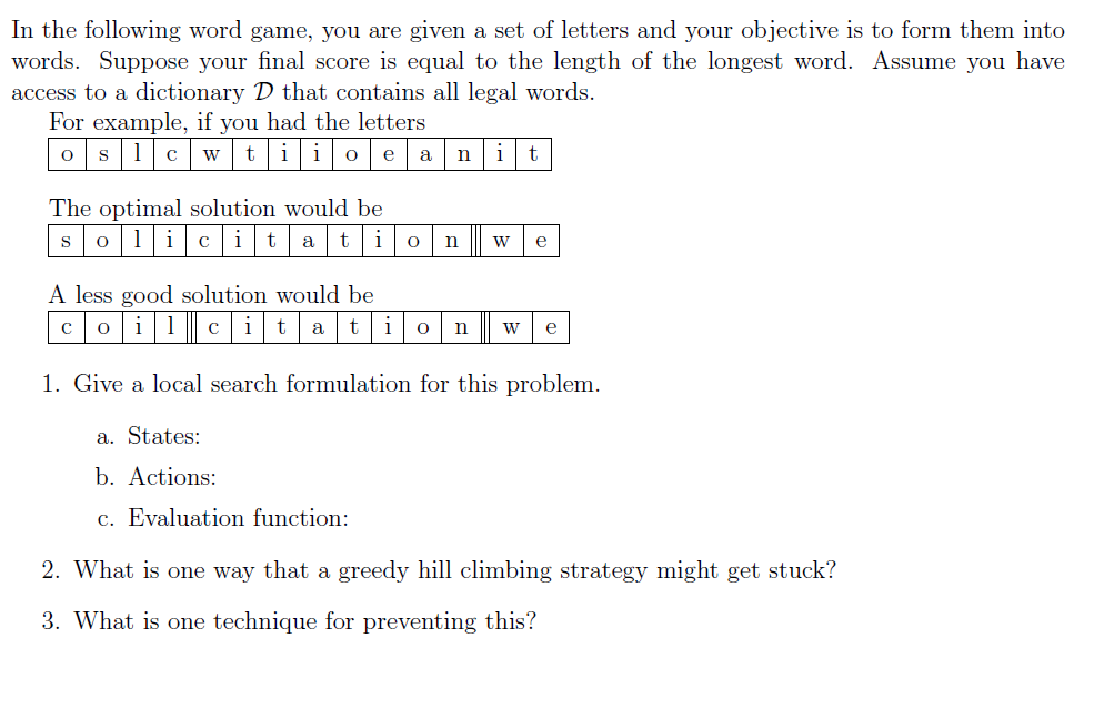 Solved In the following word game, you are given a set of | Chegg.com