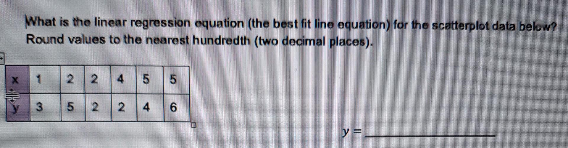 Solved What is the linear regression equation (the best fit | Chegg.com