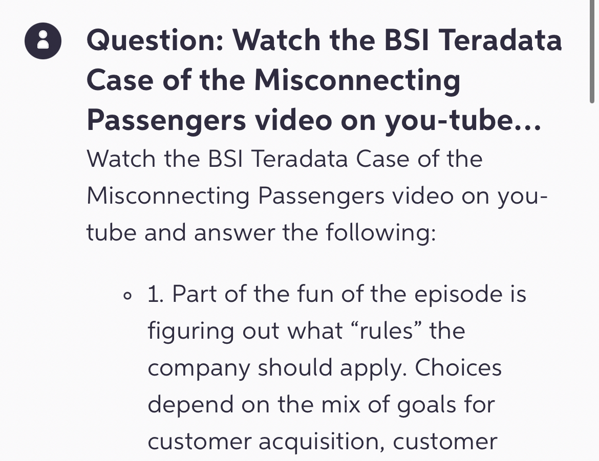 Solved 8 ﻿Question: Watch the BSI Teradata Case of the | Chegg.com