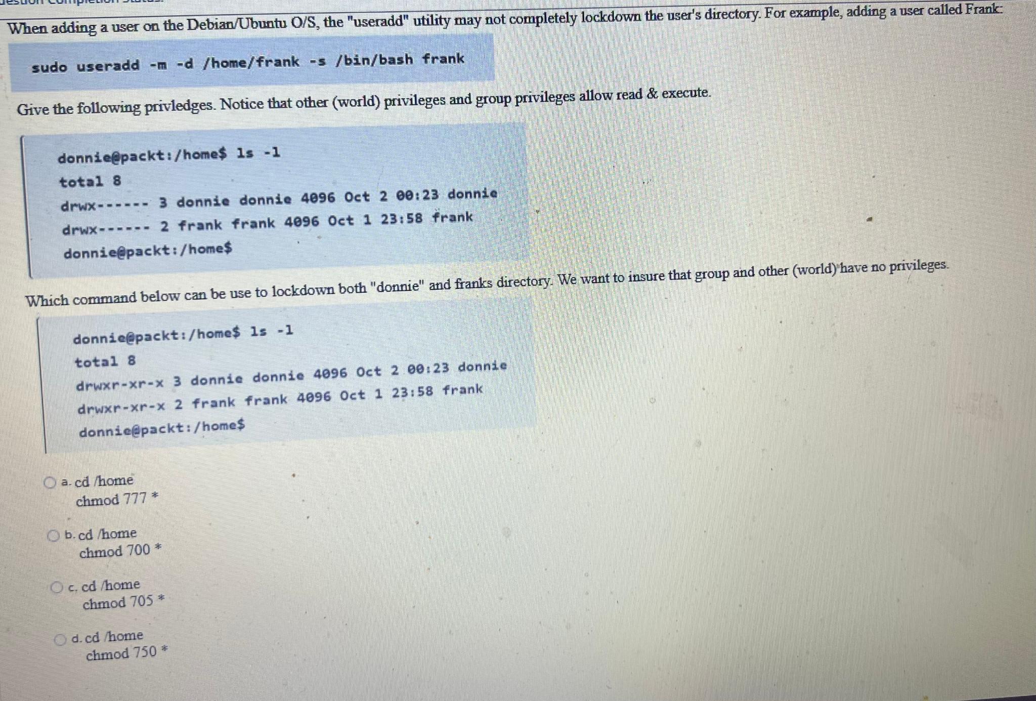 Solved When adding a user on the Debian/Ubuntu O/S, ﻿the | Chegg.com