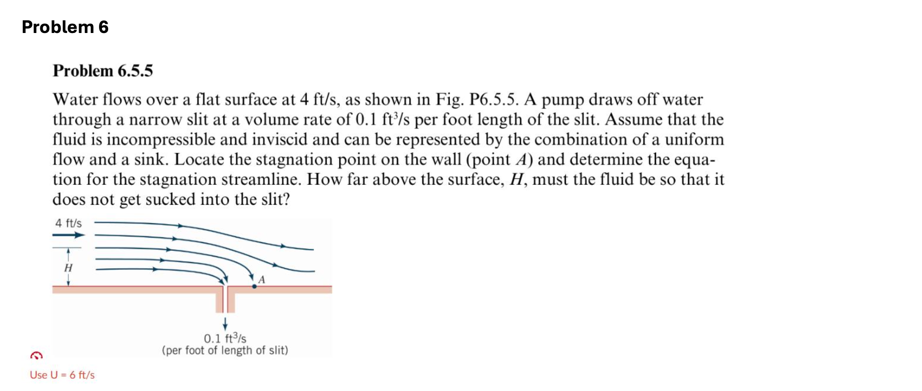 Solved Problem 6Problem 6.5.5* ﻿Use 6ft/s for U *Water flows | Chegg.com