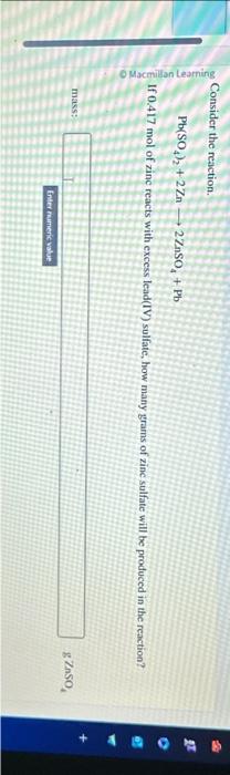 Solved Consider the reaction. Pb(SO4)2+2Zn→2ZnSO4+Pb If | Chegg.com