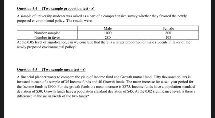 Solved Question 5.4 (Two sample proportion test - z) A | Chegg.com