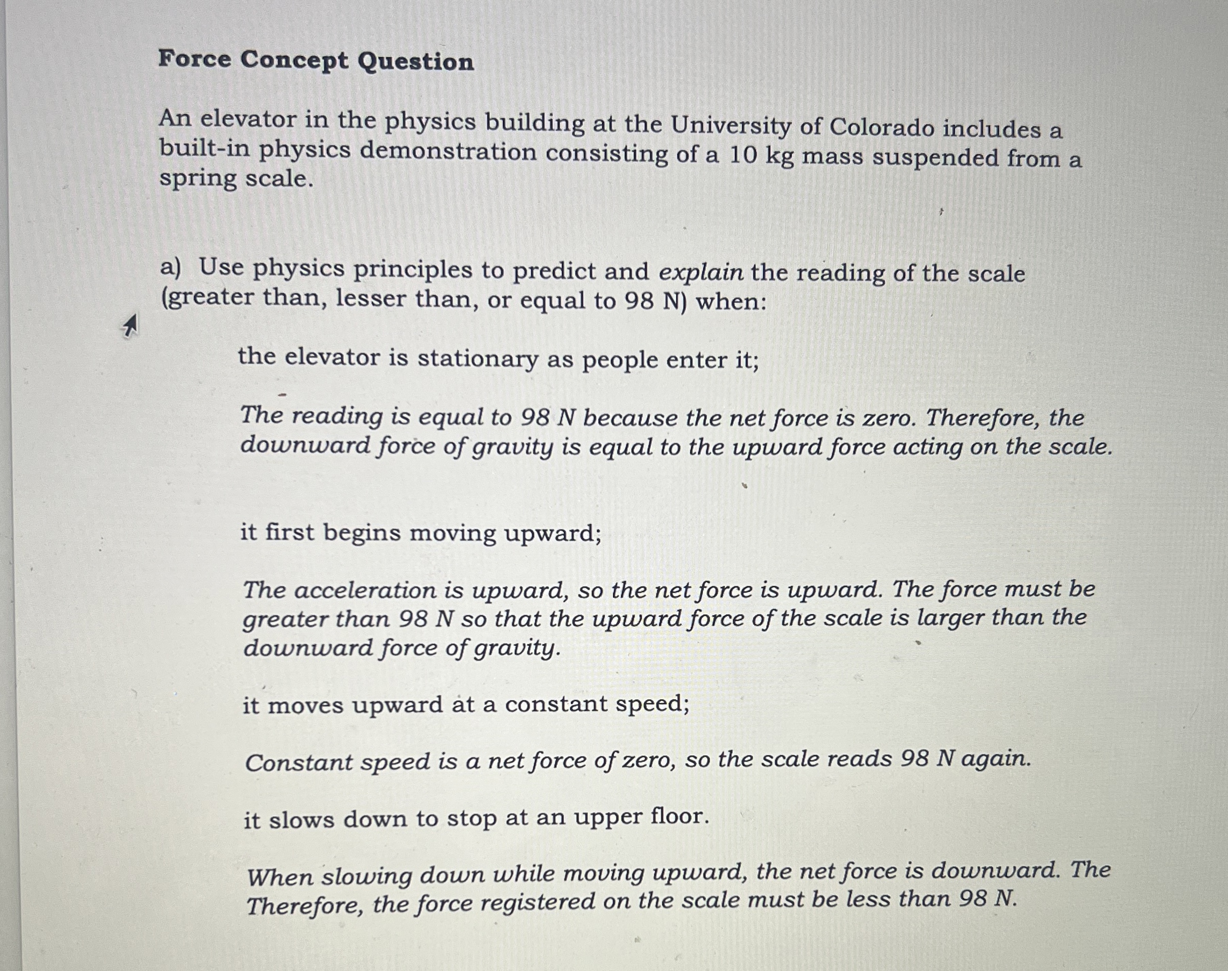 Solved Force Concept QuestionAn elevator in the physics | Chegg.com
