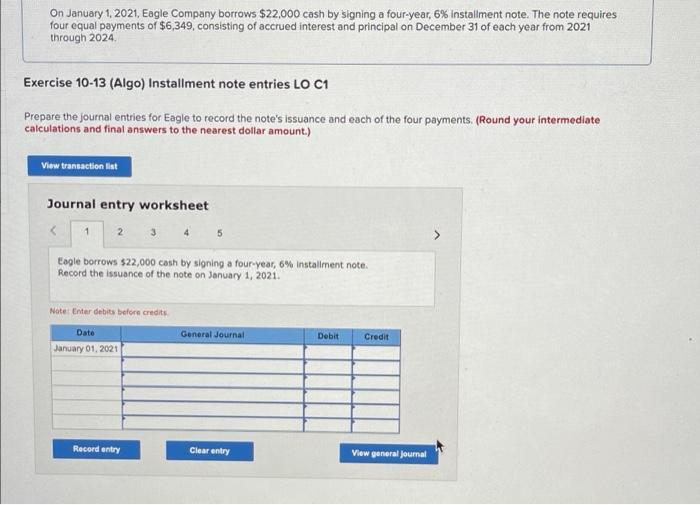Solved On January 1, 2021, Eagle Company borrows $22,000 | Chegg.com