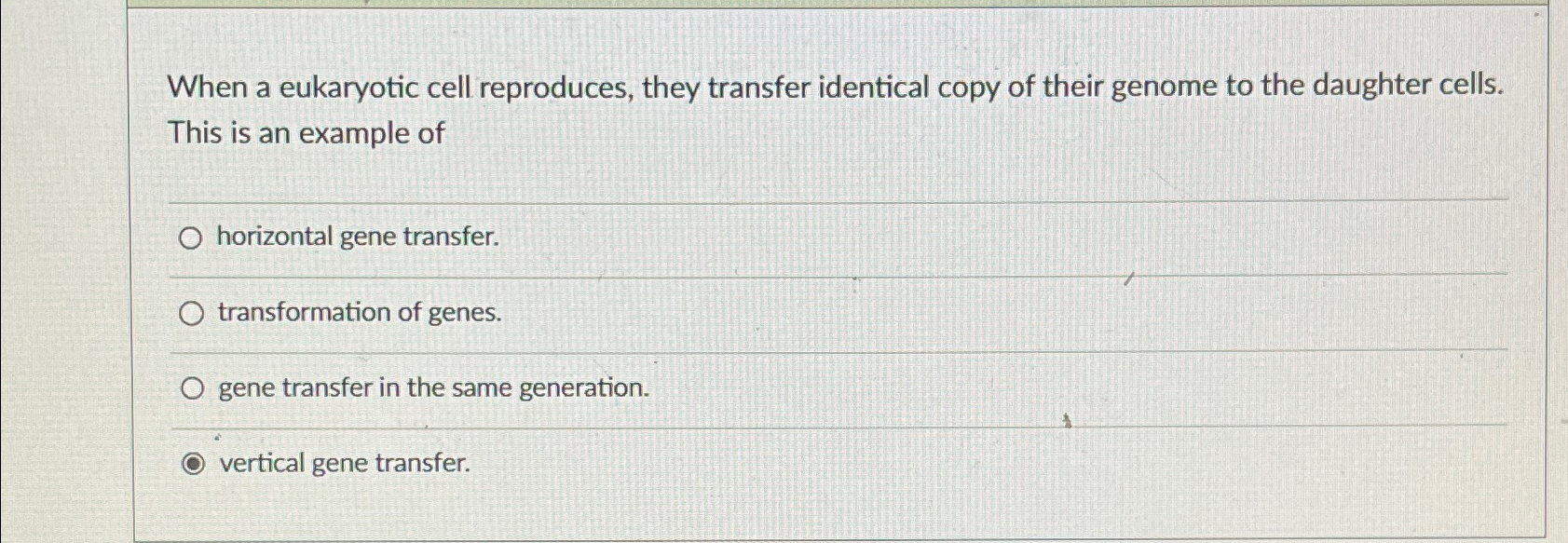 Solved When a eukaryotic cell reproduces, they transfer | Chegg.com