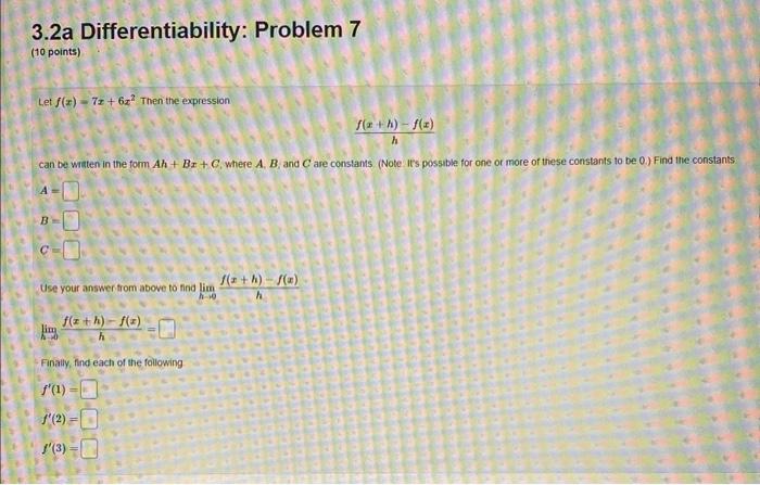 Solved 3.2a Differentiability: Problem 7 (10 points) Let | Chegg.com