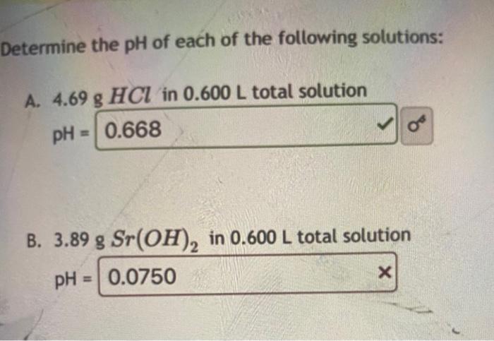 Solved Determine the pH of each of the following solutions: | Chegg.com