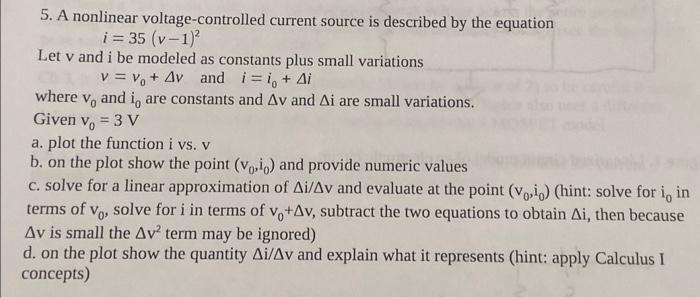 Solved 5. A nonlinear voltage-controlled current source is | Chegg.com