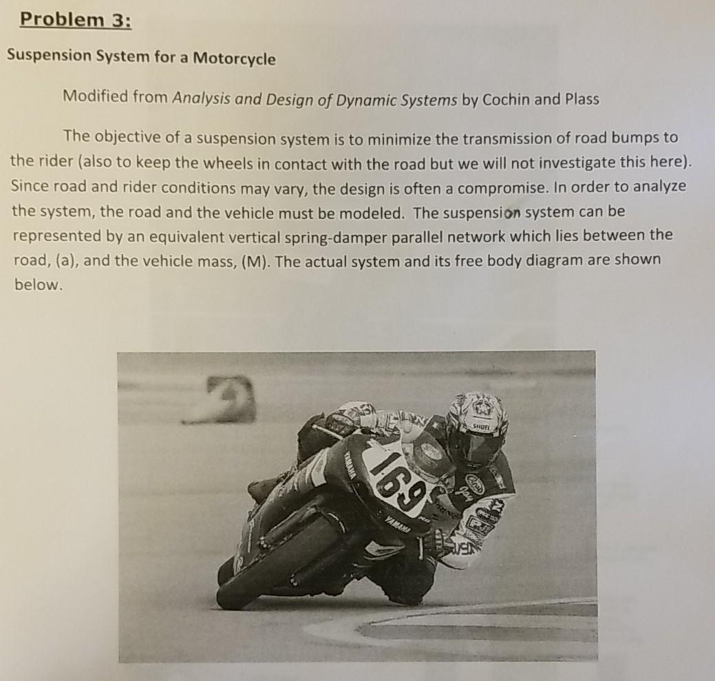 Solved Problem 3: Suspension System for a Motorcycle | Chegg.com