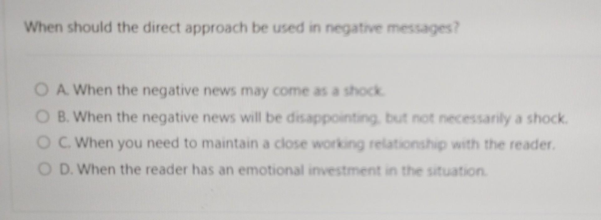 When should the direct approach be used in negative | Chegg.com