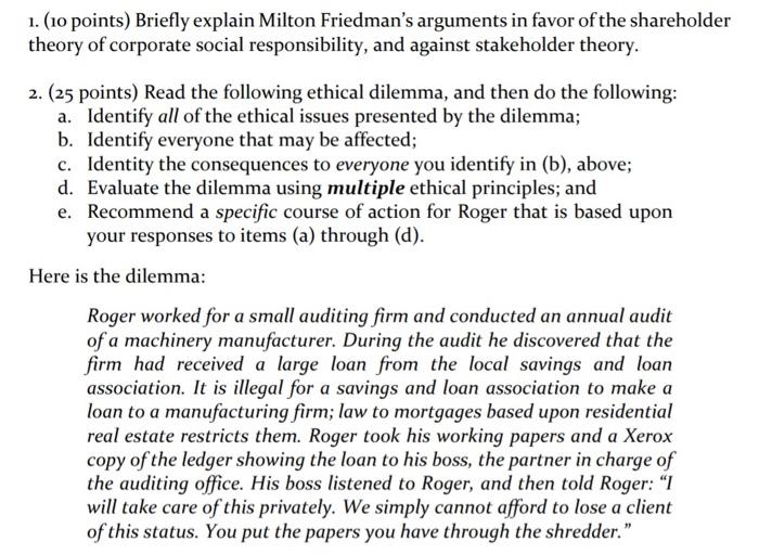 Solved 1. (1o points) Briefly explain Milton Friedman's | Chegg.com
