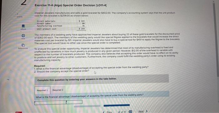 Solved Exercise 11-4 (Algo) Special Order Decision [LO11-4] | Chegg.com