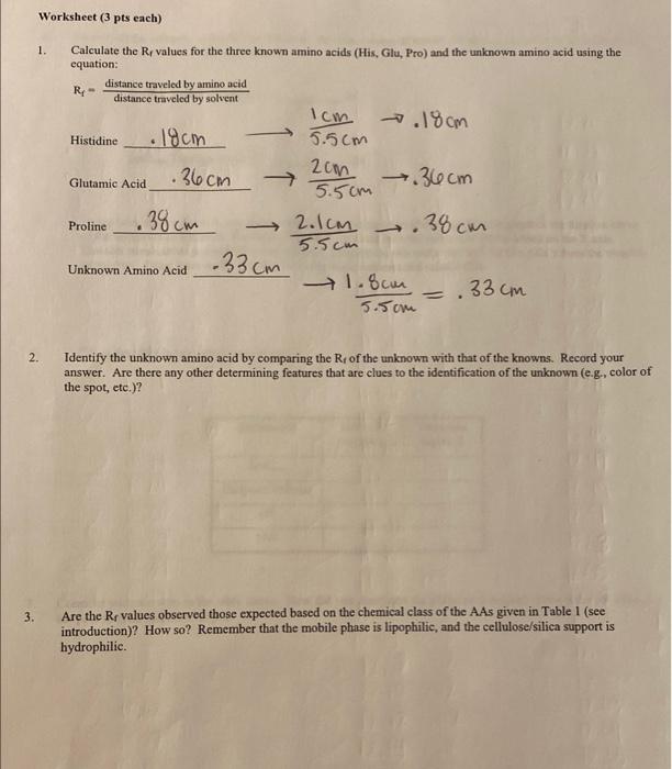 Solved 1. Calculate the Rr values for the three known amino | Chegg.com