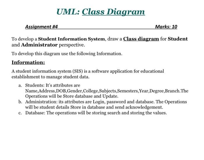 Solved To develop a Student Information System, draw a Class | Chegg.com