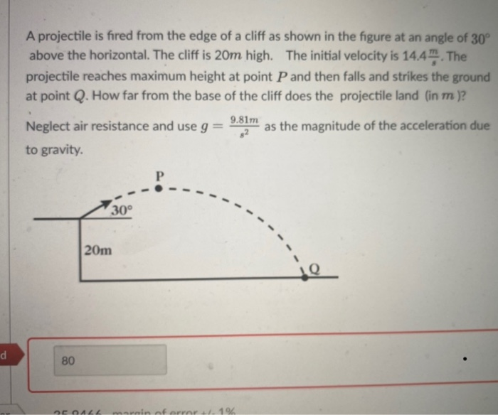 Solved A projectile is fired from the edge of a cliff as | Chegg.com