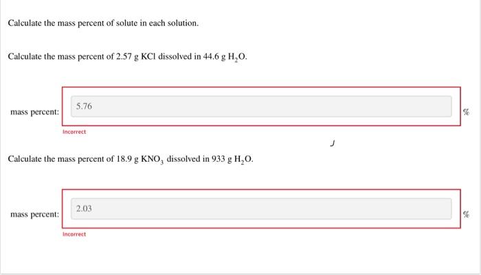 Solved Calculate the mass percent of solute in each | Chegg.com