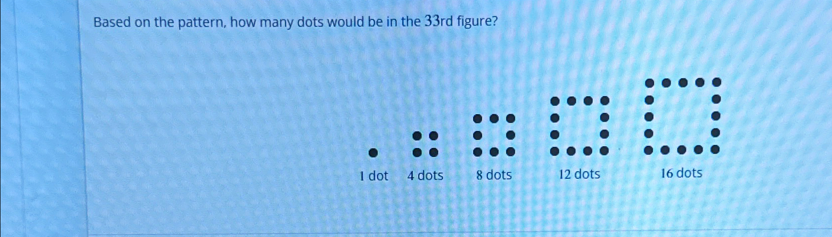 Solved Based on the pattern, how many dots would be in the | Chegg.com