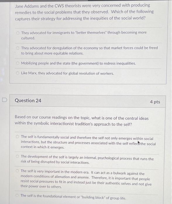 Solved Jane Addams and the CWS theorists were very concerned | Chegg.com
