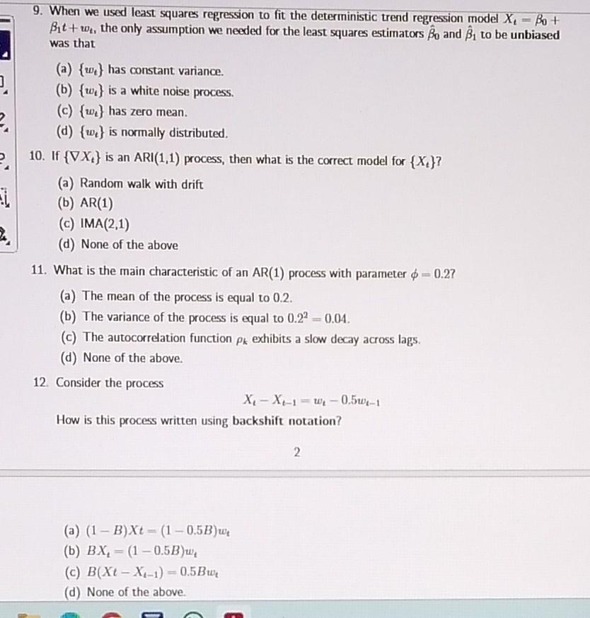 Solved 9. When we used least squares regression to fit the | Chegg.com